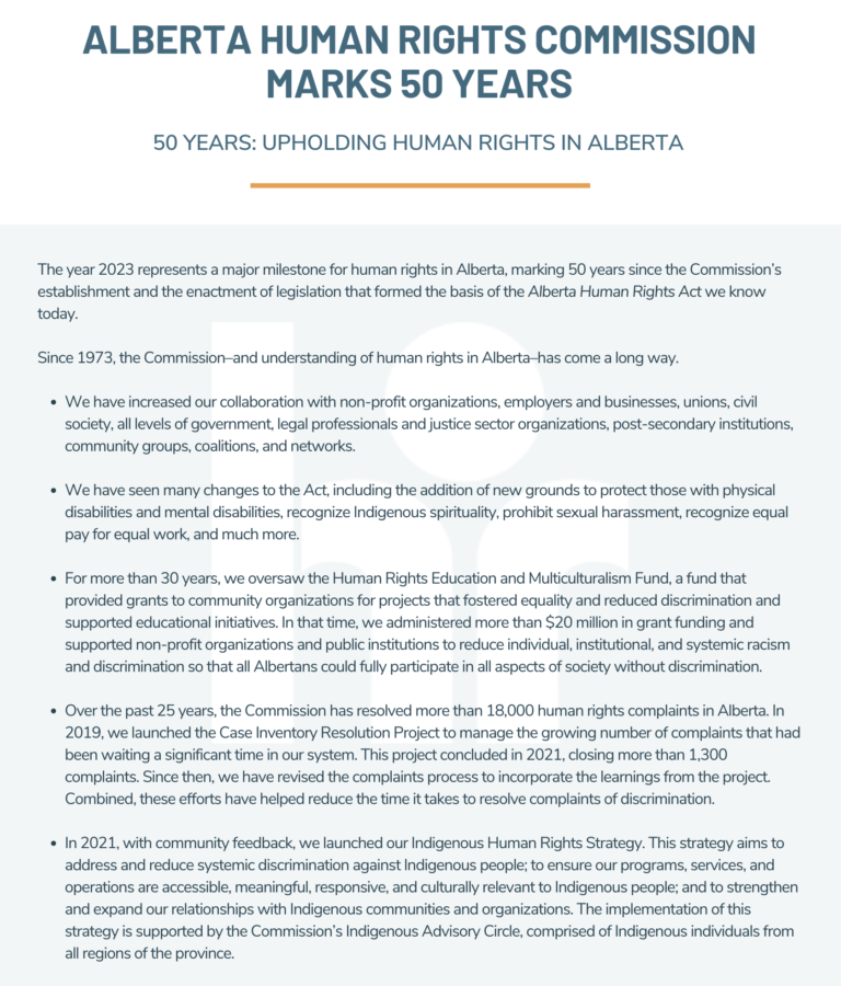 March Newsletter: Alberta Human Rights Commission Marks 50 Years ...